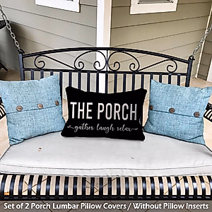 JOJOGOGO Welcome to Our Porch Pillows Black Farmhouse Outdoor Lumbar Pillow Covers 12x20 Waterproof Set of 2 Front & Back Porch Decor Rustic Throw Pillows for Garden Deck Patio Furniture (No Inserts)