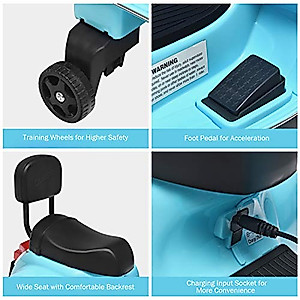 Costzon Kids Vespa Scooter, 6V Battery Powered Ride on Motorcycle w/Training Wheels, Music & Horn, LED Lights, Forward/Reverse, Rechargeable Electric Vehicle Gift for Toddler Boys Girls (Light Blue)