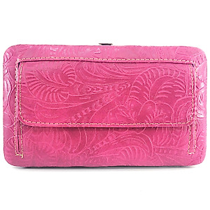 Justin West Tooled Turquoise Stone Cross Rhinestone Laser Cut Shoulder Chain Concealed Carry Handbag Purse Wallet Messenger (Hot Pink Handbag and Wallet)