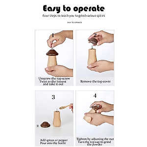 Xirhhur Wooden Salt Pepper Grinder Mini Mushroom Pepper Mill Fun Manual Grinder With Ceramic Grinding Cores Adjustable Coarseness 4.72¡Á1.57 Inches For Sea Salt, Pepper And Spices