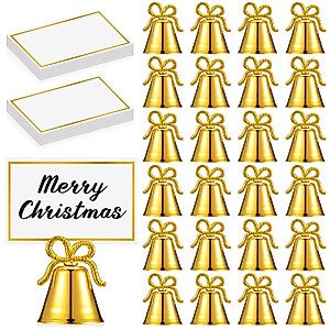 Watersay 12 Pcs Christmas Card Holders Jingle Bell Gold Table Number Holders Metal Picture Holders for Tables Card Holder Wedding Table Number Holder for Photos Signs Memo Notes Restaurants Birthday
