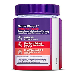 Natrol Sleep+ Immune Health Gummy, Sleep Aid & Immunity Support, Elderberry, Vitamins C, D and Zinc, Drug Free, 50 Berry Flavored Gummies