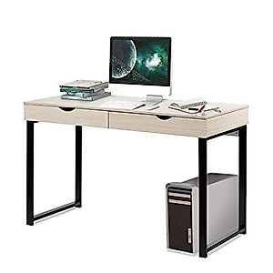 EuCoo Computer Desk Home Office Desks with 2 Drawer, Modern PC Workstation Dormitory Meeting Training Student Study Desktop Desk Laptop Table (White)