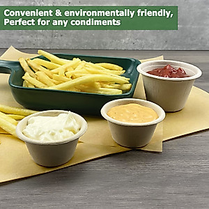 CAMKYDE 2 oz Disposable Bagasse Fiber Souffle Cups 100pk, 100% Natural Biodegradable Compostable Condiment cups Sample Cup Tasting Cups (Natural, Pack of 100)