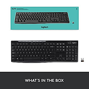 Logitech K270 Wireless Keyboard for Windows, 2.4 GHz Wireless, Full-Size, Number Pad, 8 Multimedia Keys, 2-Year Battery Life, Compatible with PC, Laptop