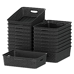 Sadstory 18 Packs A4 Size Plastic Woven Basket Tray, Black Plastic Paper Storage Trays