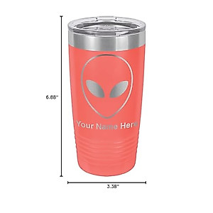 LaserGram 20oz Vacuum Insulated Tumbler Mug, Alien Head, Personalized Engraving Included (Coral)