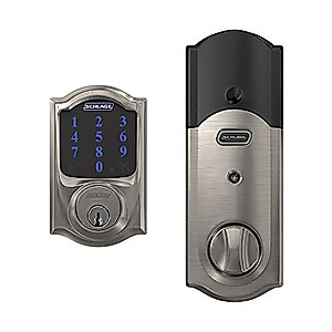 SCHLAGE BE469ZP CAM 619 Connect Smart Deadbolt with alarm with Camelot Trim in Satin Nickel, Z-Wave Plus enabled