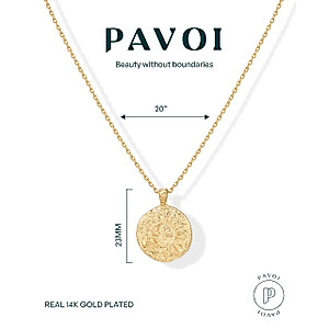PAVOI Womens 14K Gold Plated ‚Äì Yellow Gold Engraved Coin Pendant with Necklace