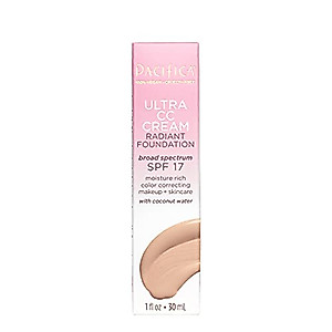 Pacifica Beauty Ultra CC Cream Radiant Foundation with Broad Spectrum SPF 17, Warm/Light Color, 100% Vegan & Cruelty Free, 1 Fl Oz