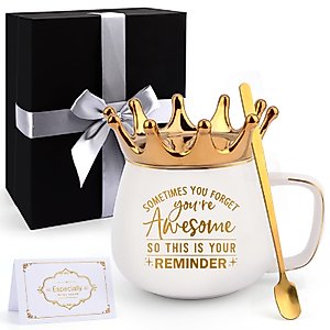 Coffee Mugs for Women, Thank You Gifts for Women Coworkers, Awesome Gifts & 2024 Graduation Gifts, Birthday Gift Sets for Women Friendship Appreciation Gifts for Boss-Unique Crown Gifts