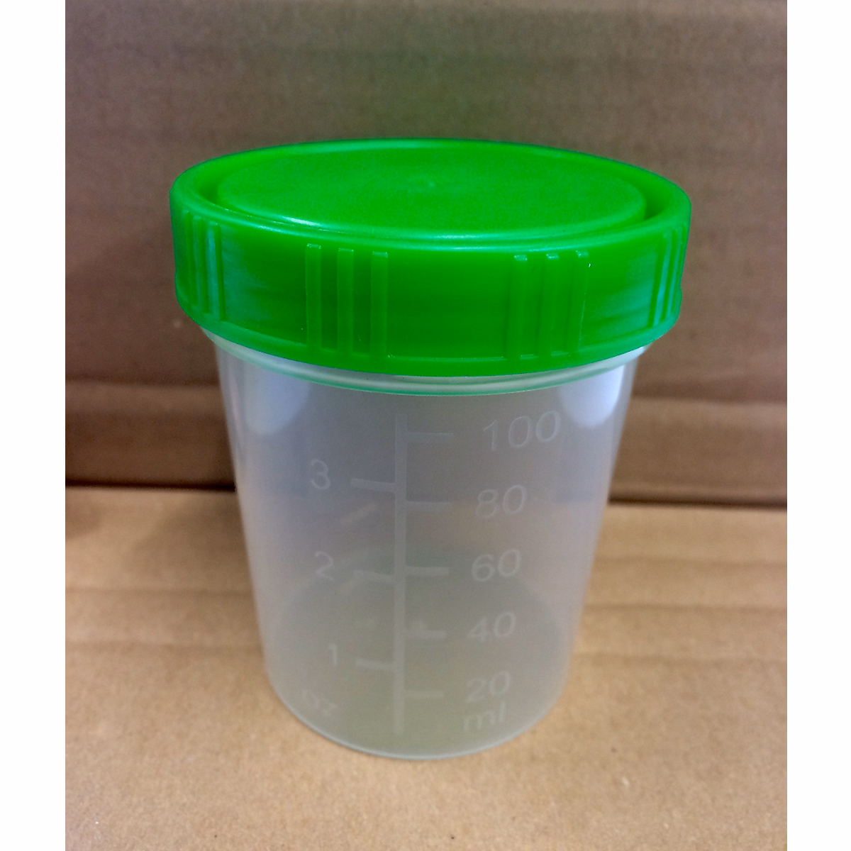 Transparent Plastic Beakers with Green cap/screw lids (Pack of 5)