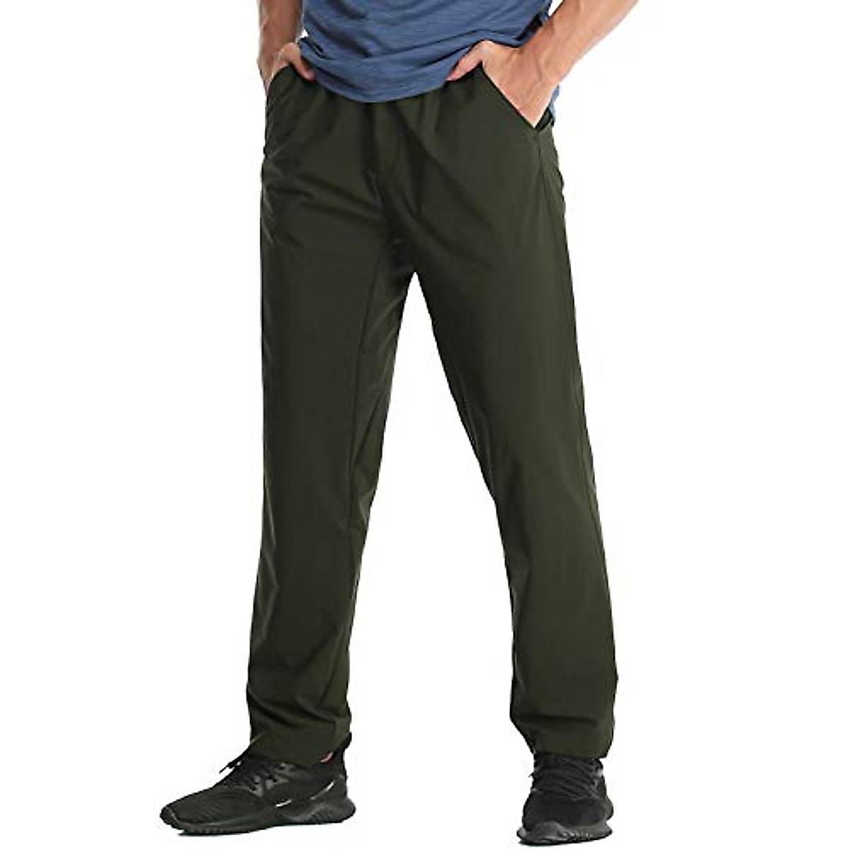 MIER Men's Stretch Hiking Pants Elastic Waist Lightweight Travel Jogger Trousers, Water Resistant, Quick Dry, Army Green, XXL