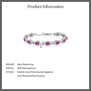 Gem Stone King 925 Sterling Silver Oval Pink Created Sapphire Tennis Bracelet For Women (9.10 Cttw, 7 Inch with 1 Inch Extender)