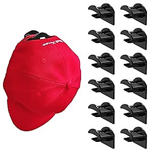 SUPERNIGHT 12 Pack Adhesive Hat Hooks for Wall, Hat Racks for Baseball Caps, Minimalist, No Drilling, Strong Hold Hat Hangers for Closet Door Wall (Black)