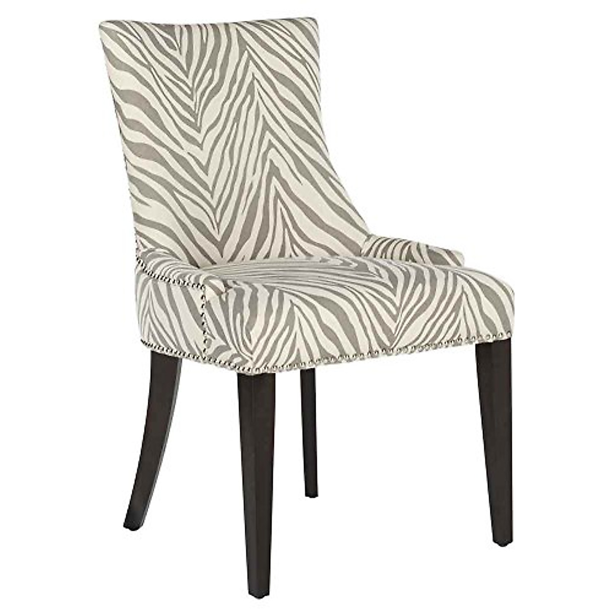 Safavieh Mercer Collection Eva Soft Linen Dining Chair with Trim Nail Head, Grey and White