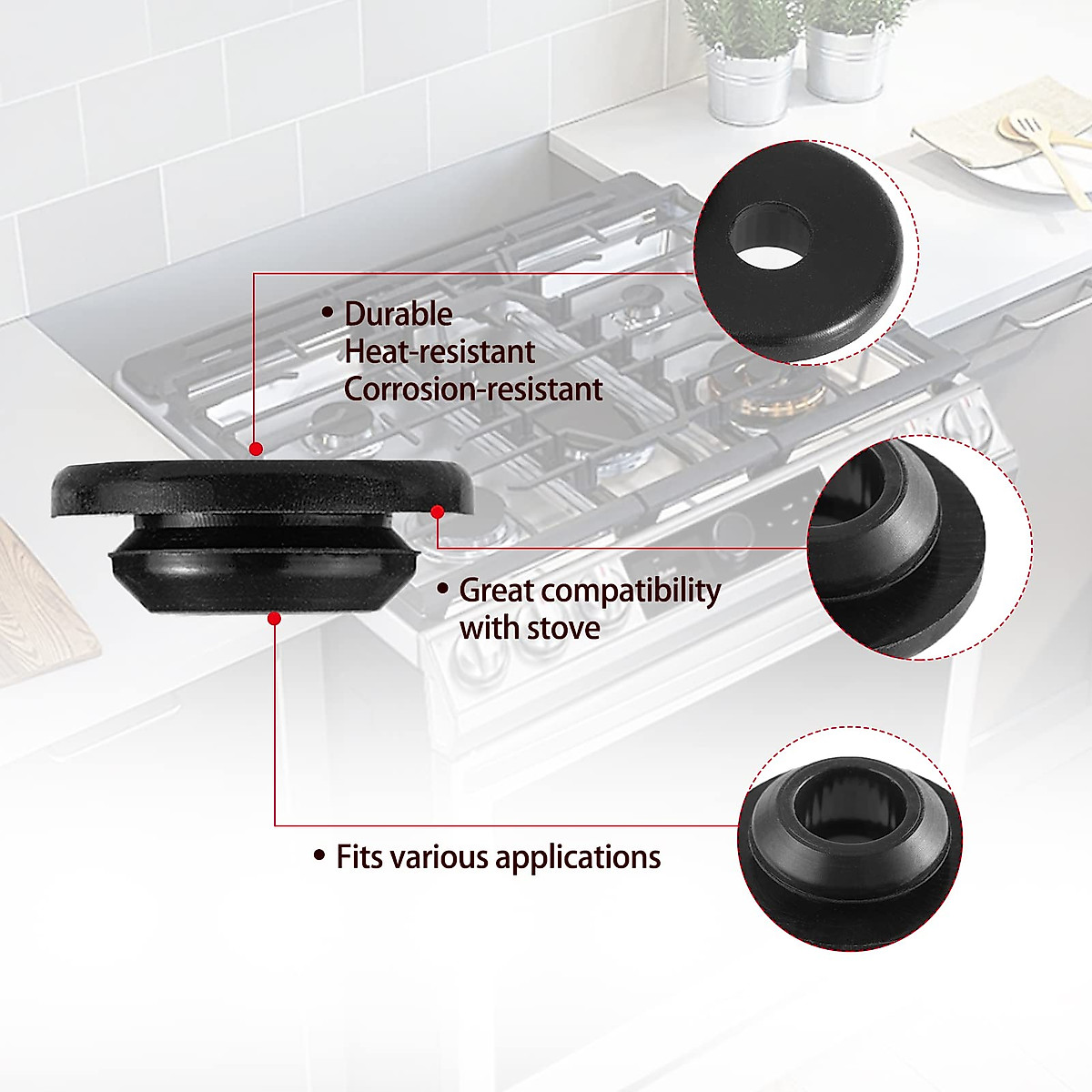 57049 Grates Grommets for Atwood Wedgewood Stove Parts Range Rubber Grommets Grate Foot Replacement RV Stove Top Range Grate Grommet Kit Gas Cooktop Rubber Feet Burner Grate Pad 4 Pcs