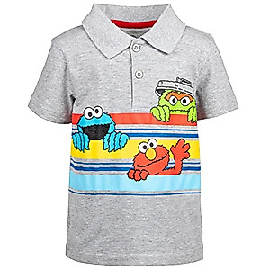 Sesame Street Oscar the Grouch Cookie Monster Elmo Infant Baby Boys Polo Shirt and Shorts Gray/Blue 24 Months