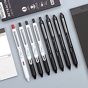 Writech Retractable Liquid Rollerball Pen: Click Silent Multicolor Rolling Ball Pens Black & Red Ink Color-Writing Journaling Notetaking Sketching 8ct Smooth 0.5mm Fine Point Tip No Bleed Smear Smudge