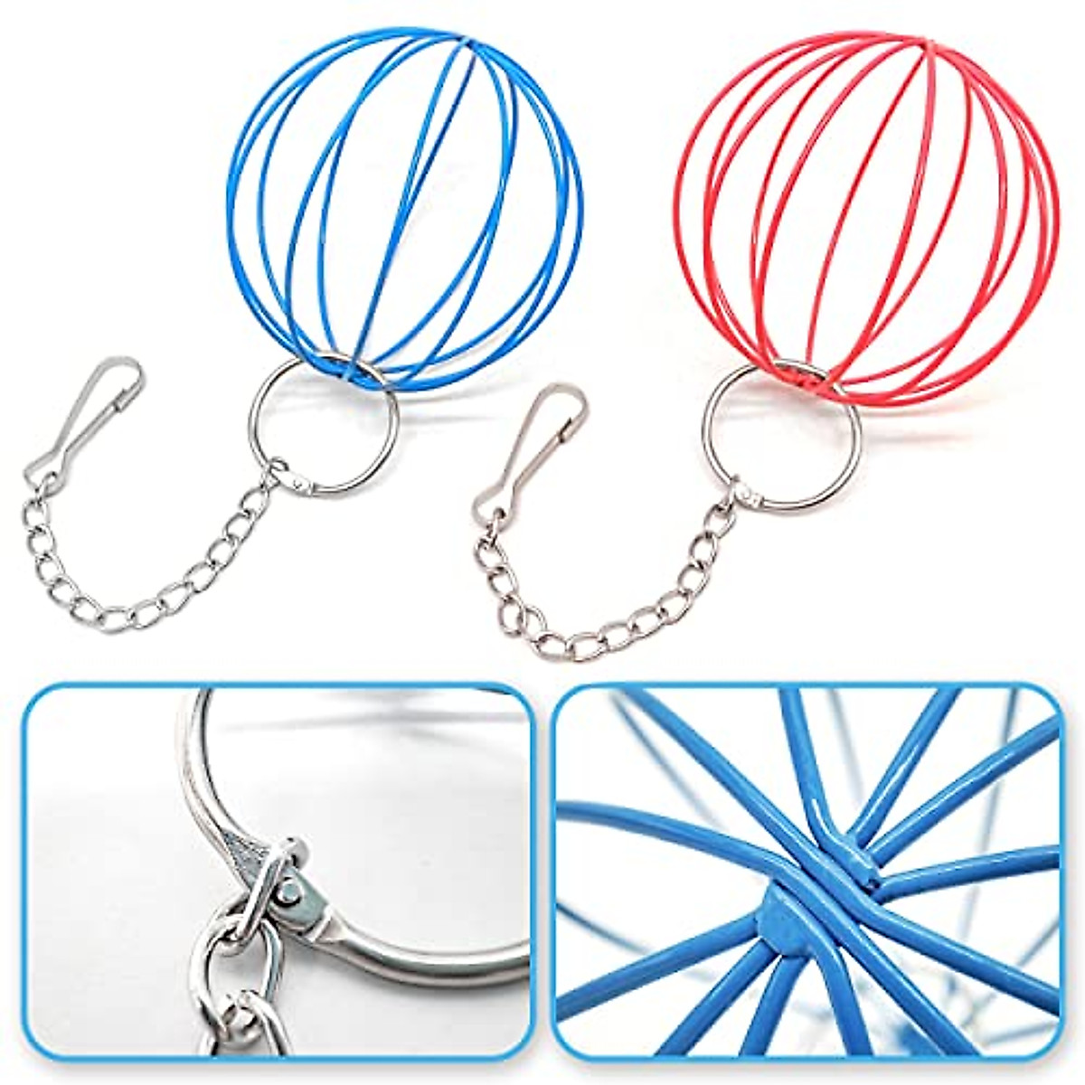 2PCS Rabbit Hay Feeder Ball, Bunny Grass Sphere Play Chew Toy, 2-in-1 Hay Manger Dispenser for Chinchillas, Guinea Pigs, Hamsters, Small Animals Blue, Red