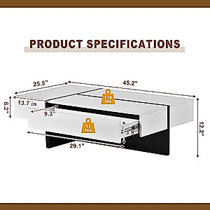 Merax Contemporary Rectangle Coffee Table, Modern High Gloss Surface, Living Room Furniture, White and Black