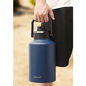 CIVAGO Gallon Insulated Water Bottle Jug, 128 oz Stainless Steel Sports Canteen, Large Metal Thermal Growler Mug with Carrier Bag and Handle, Black