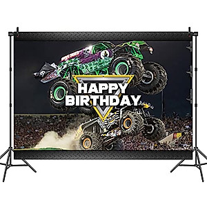 Monster Truck Photography Backdrop Car Grave Digger Photo Background for Boys Happy Birthday Party Decoration Cake Table Banner 7x5ft