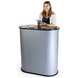 Trade Show Counter with Satin Gray Sidewalls, Interior Shelf, Lightweight Portable Construction.