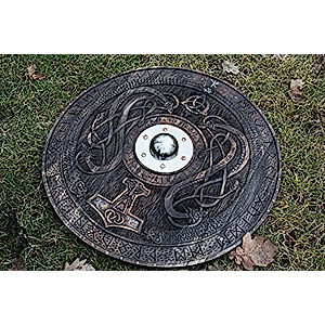 Kasmiartgallery Medieval Viking Shield with Carved Norse Runic Ornaments Shield Celtic Ornament Green