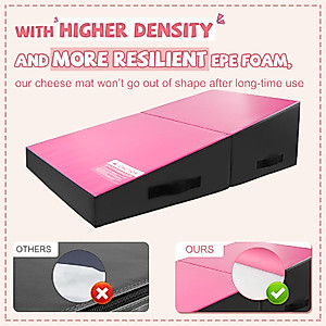 Kangaroo Hoppers Incline Gymnastics Mat, 48”x24”x14” / 56"x28"x15" / 34”x24”x13” Folding Wedge for Kids Tumbling, Skill Training, Multiple Colors Cheese Mat for Gymnastics, Home Gym Exercise