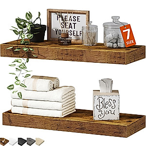 QEEIG Floating Shelves Bathroom Decor- Wall Mounted Shelf Bedroom Farmhouse Small 16 inch Set of 2, Rustic Brown (008-40BN)