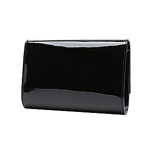 CHARMING TAILOR Patent Leather Flap Clutch Classic Elegant Evening Bag Chic Dress Purse (Black)