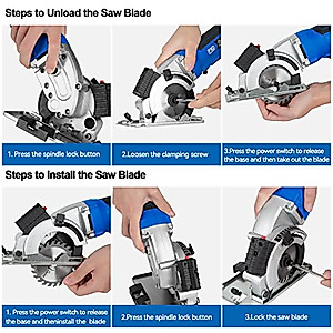 Mini Circular Saw, 6,500RPM Electric Compact Circular Saw, Laser Cutting Guide, Handled Cut Saw with 3 Blades for Wood PVC, Metal,Tile Plastic