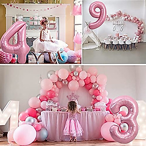 TONIFUL 40 Inch Light Pink Large Macaron Numbers Balloons 0-9, Number 9 Digit 9 Helium Balloons, Foil Mylar Big Number Pastel Balloons for Birthday Party Anniversary Supplies Decorations