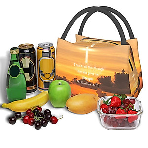 MANQINF Jesus Lunch Bag Bible Verse Lunch Box Large Capacity Cross Insulated Lunch Box Tote Reusable Lunch Box