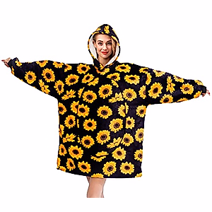 vavalad Sunflower Wearable Blanket Sweatshirt Sherpa Oversized Hoodie TV-Blanket with Sleeves and Pockets for Adults Men Women Teens One Size Fits All