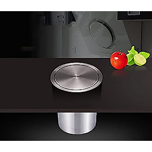 Built-in Countertop Kitchen Trash Cans Trash Bin Waste Chute - Stainless Steel Balance Swing Flap Lid - Round Recessed Garbage Can,Silver