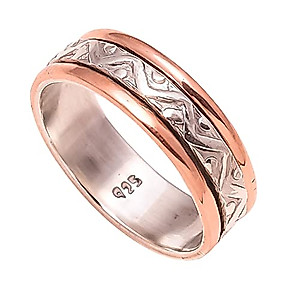 Spinner Ring, Hammered 925 Sterling Silver, Designer For Women, Handmade Three Tone Meditation Ring For Her, Silver Anxiety Silver Ring, Copper Fidget Ring, By Anita Jewellers