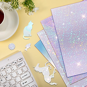 24 Sheets Holographic Sticker Paper Vinyl Printable Sticker Paper Transparent Holographic Self Adhesive Sticker Holographic Rainbow Waterproof Film for Stickers, A4 Size, 8.25 x 11.7 Inches