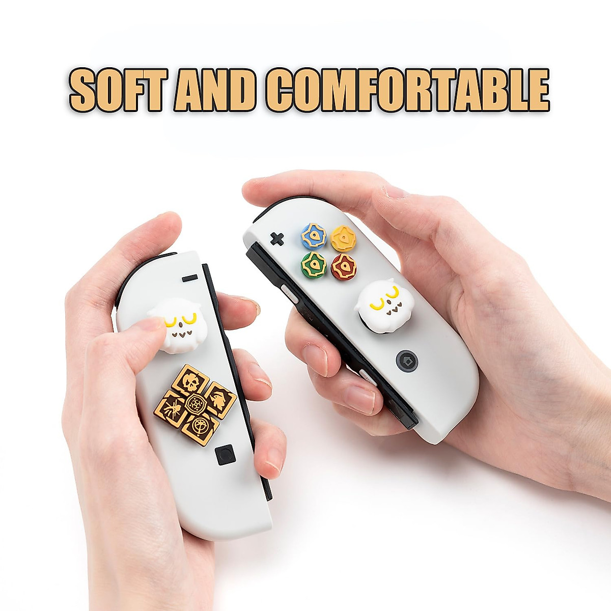 PERFECTSIGHT Cute D-Pad Button Caps Silicone Thumb Grips Set, ABXY Key Buttons Sticker Joystick Cover Caps Compatible with Nintendo Switch/OLED - Owl