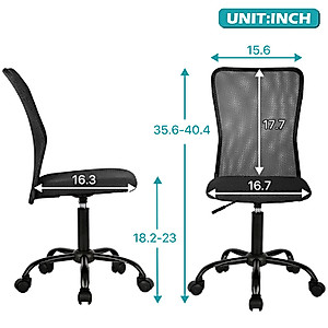 Home Office Chairs Small Desk Chair Armless Computer Chairs with Wheels Task Office Chair Kids Desk Stool Sewing Chair No Arms Swivel Rolling Chairs for Teens Adults, Black