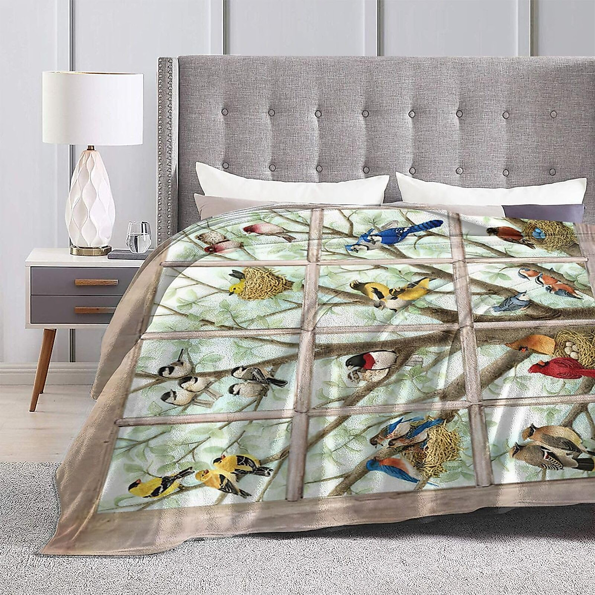 Birds Blanket for Girls Boys Rustic Bird Throw Blankets Farmhouse Hummingbird Fleece Cozy Throws Warm Soft Fuzzy Plush Stuffed Animal for Sofa Bed Living Room Decor Gifts for Men Women Adults 50"x40"