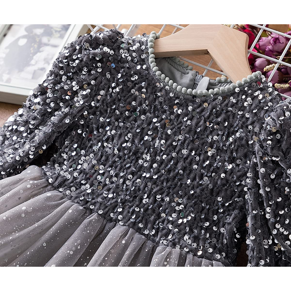 TTYAOVO Girls Sequins Long Sleeve Princess Party Dress Size 120 (4-5 Years) 1908 Grey-a