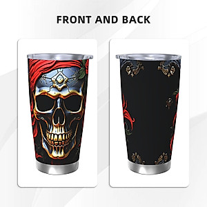 QMNEHJ 20 Oz Stainless Steel Tumbler With Lid And Straw Double Wall Vacuum Insulated Coffee Thermal Cup Pirate Skull Travel Coffee Mug Reusable Water Bottle For Hot And Cold Drink
