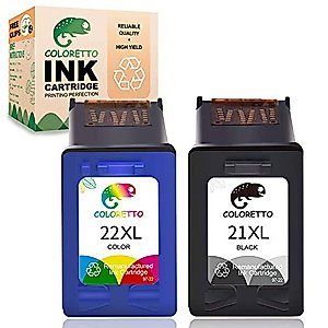 COLORETTO Remanufactured Printer Ink Cartridge Replacement for HP 21XL 22XL for HP Officejet 4315 J3680,Deskjet 3915 3930 D1341 D1420 D1520 D1560 (1 Black+1 Color) Combo Pack