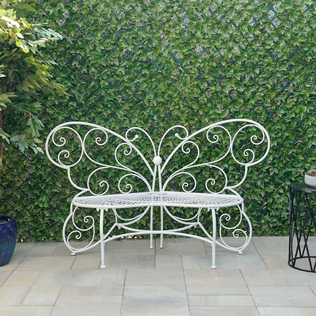 Alpine Corporation 62"L Indoor/Outdoor 2 Person Metal Butterfly Shaped Garden Bench, White