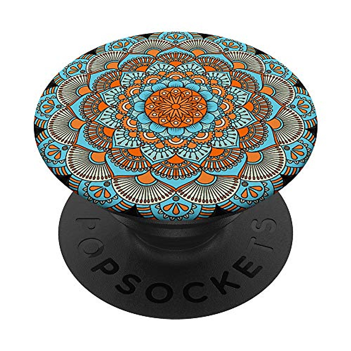 Boho Mandala Flower Pattern - Orange And Blue PopSockets Swappable PopGrip