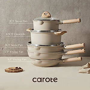 CAROTE 13pcs Pots and Pans Set Non Stick, Nonstick Kitchen Cookware Sets, Granite Pots Set, Kitchen Induction Pots and Pans Cooking Sets, Taupe