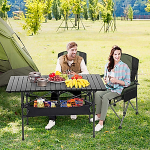 LEADALLWAY Folding Camping Table with Large Storage and Carrying Bags 47(L) x22(W)