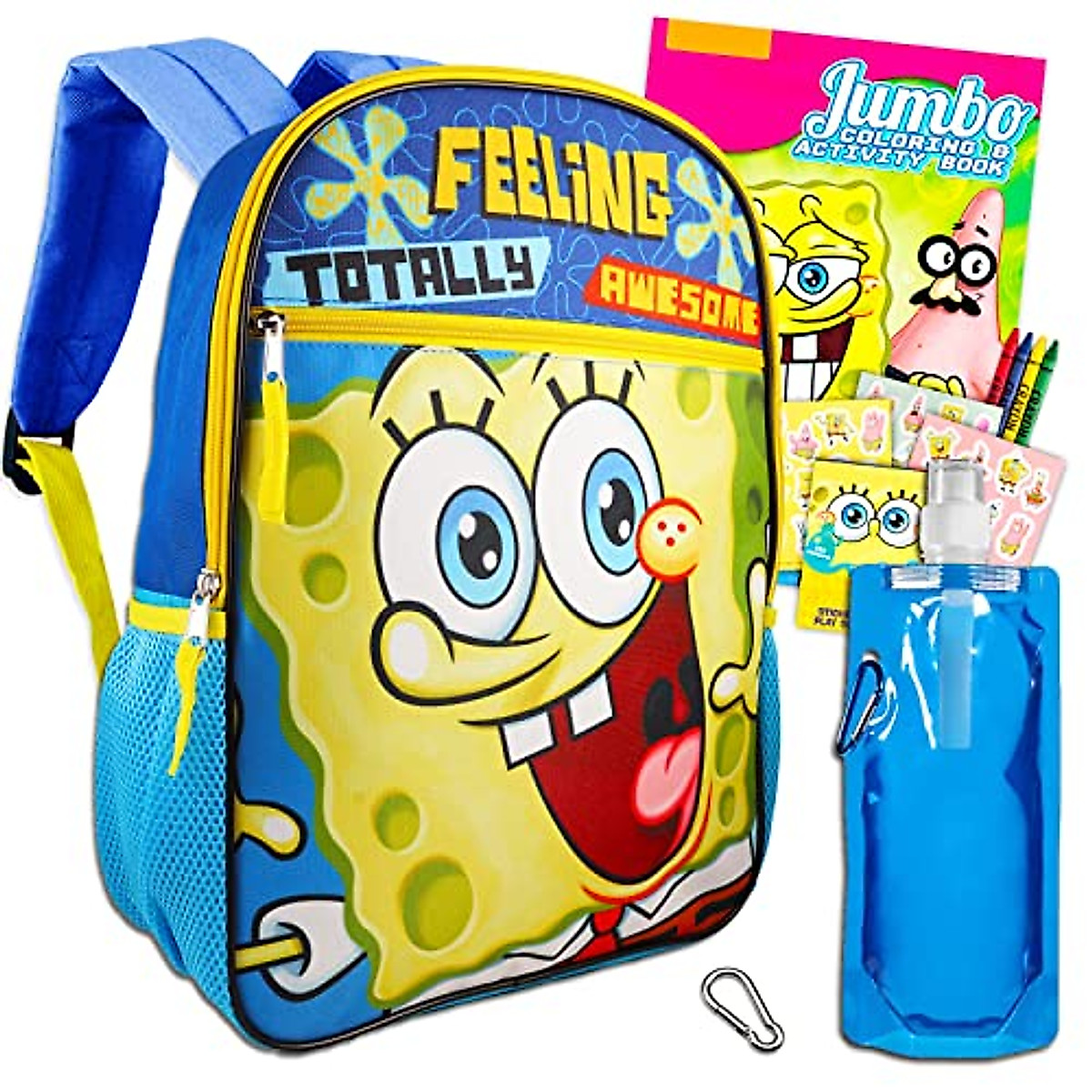 Viacom Spongebob Backpack for Kids Set - Spongebob Backpack for Girls Boys Bundle with Water Bottle, Coloring Book, Stickers, More | Spongebob School Supplies